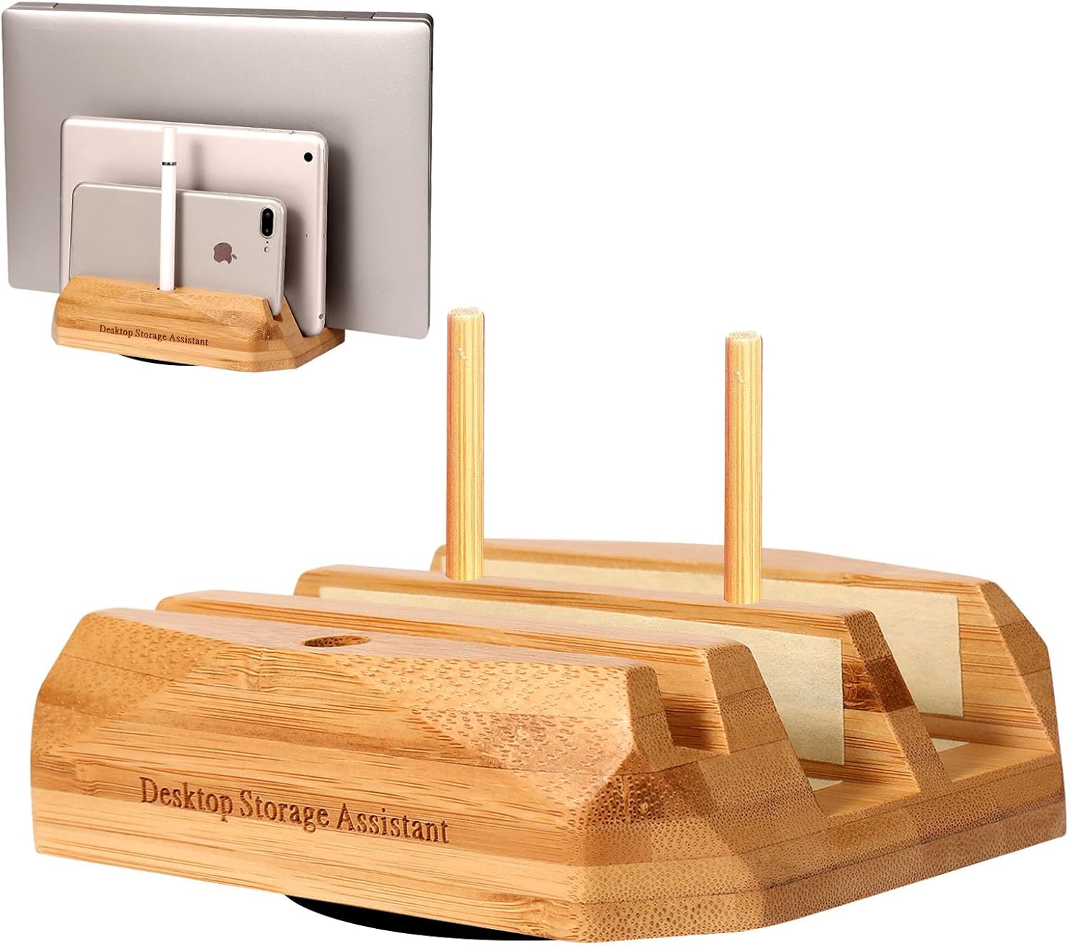Amazon.com: muchly Vertical Laptop Stand - 3 Slots，Wood Laptop Holder ...