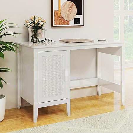 Amazon.com: LTMEUTY White Computer Desk with Storage, 47 Inch Home ...