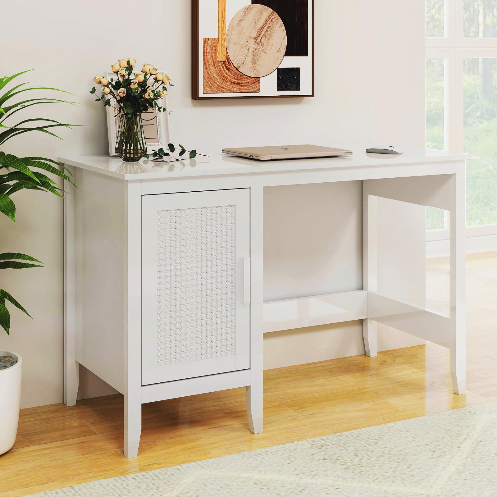 Amazon.com: LTMEUTY White Computer Desk with Storage, 47 Inch Home ...