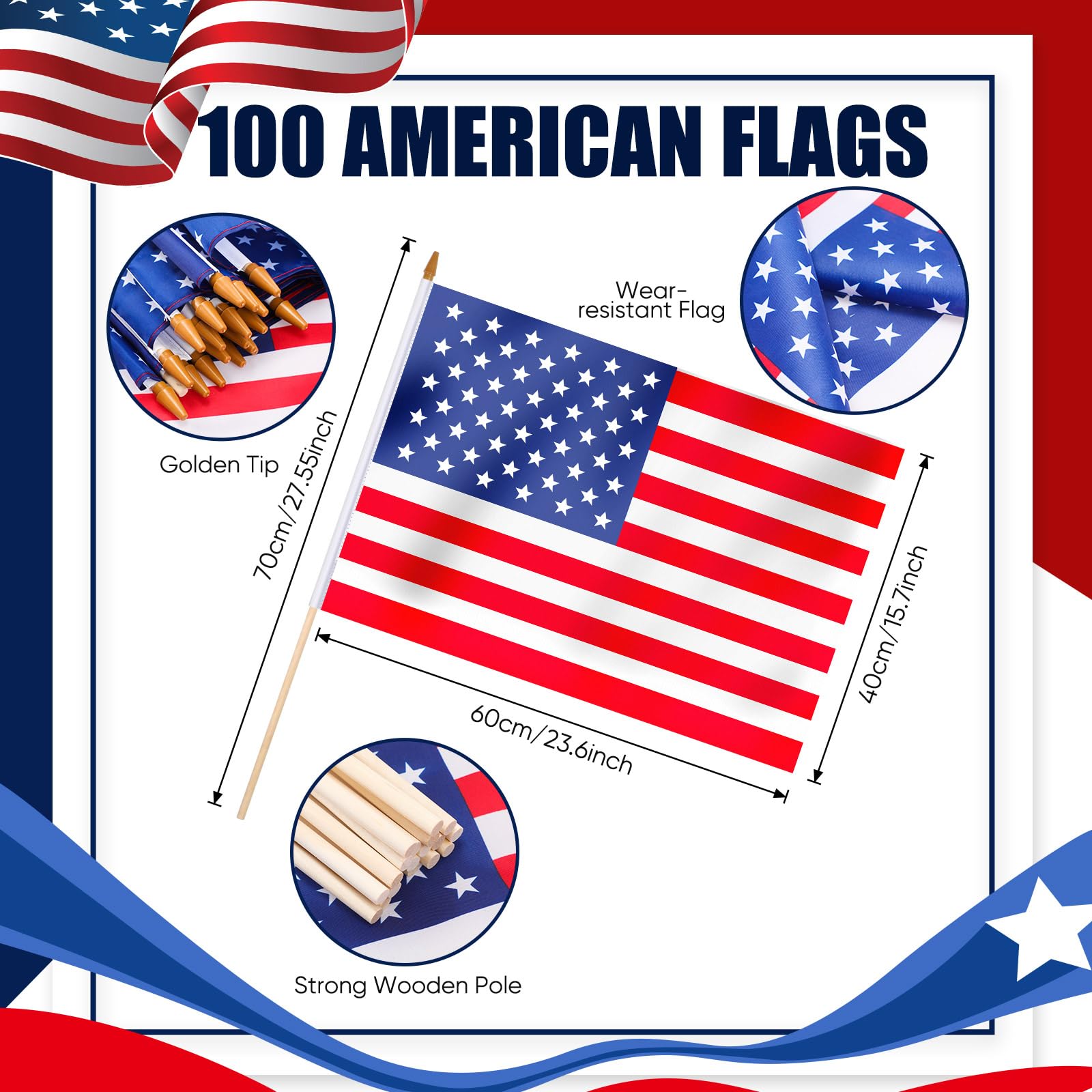 Snapklik.com : Newwiee Large American Flag On Stick 16 X 24 Inch ...