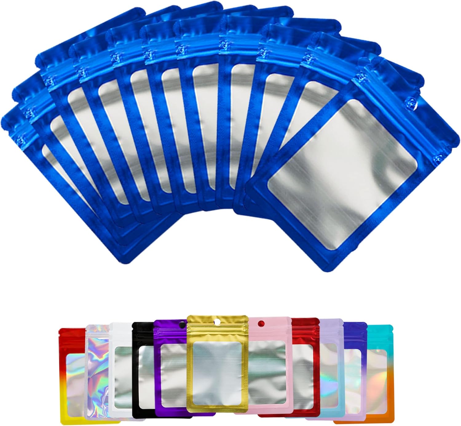 Amazon.com: Funnyleaf 100 PCS Blue Resealable Mylar Holographic Bags ...