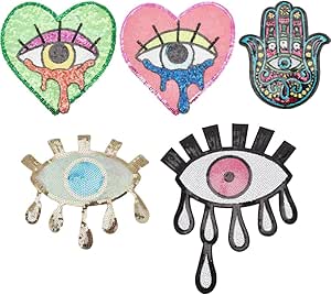 Amazon.com: INFUNLY 5pcs Sequin Heart Evil Eyes Iron on Applique Patch ...