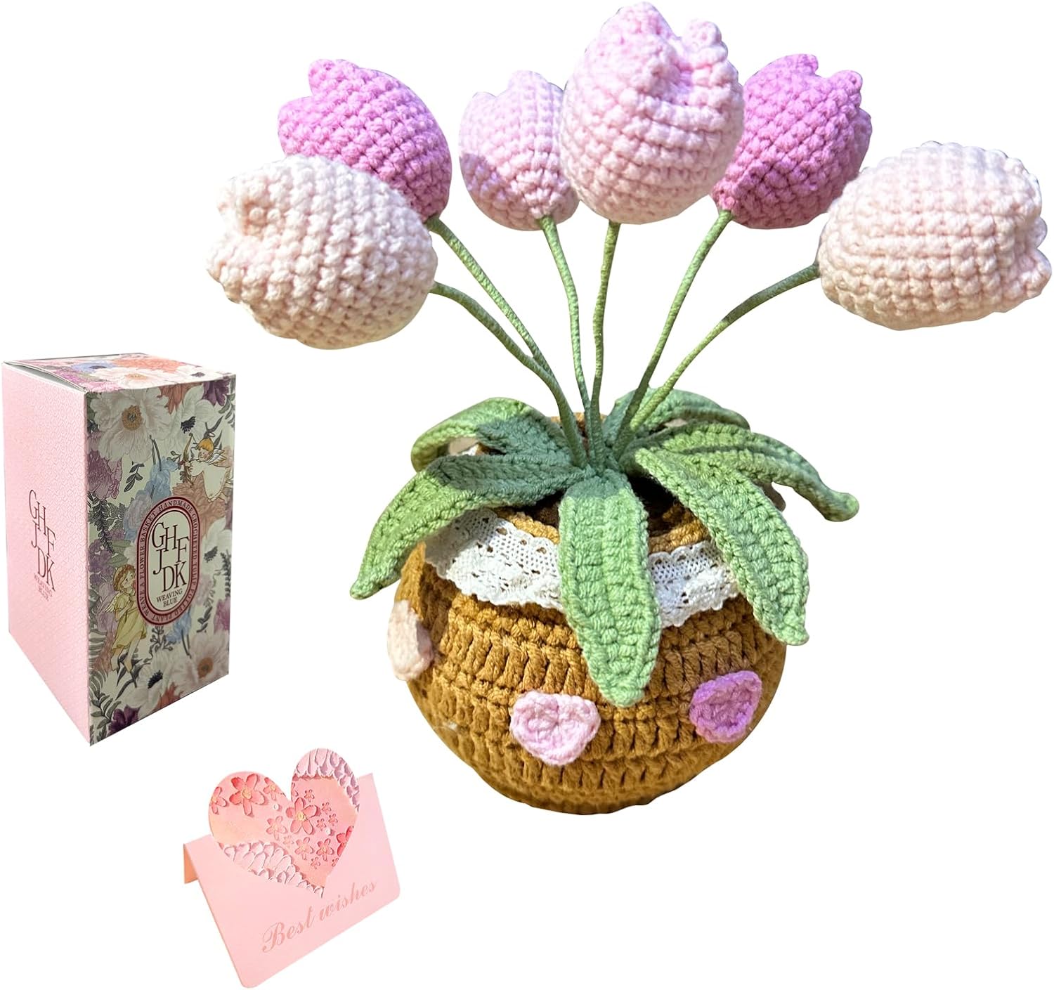 Amazon.com: ghfjdk Handcrafted Crochet Tulip Bouquet with Elegant Pot ...