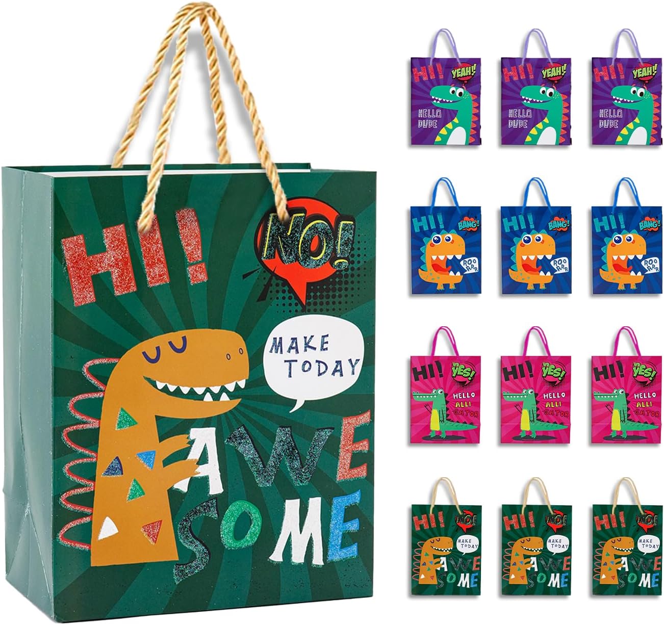 Amazon.com: Fizzy and Folly, Dino Goodie Bags for Birthday Party - Pack ...