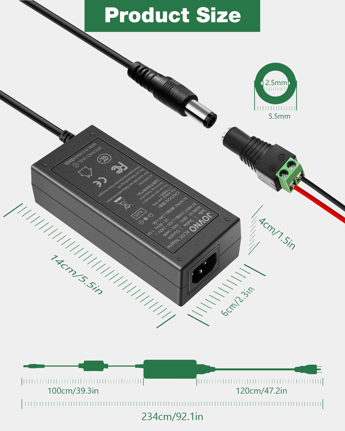Buy JOVNO 24V DC Power Supply Adapter 6A 144W AC/DC Converter 100-240V ...