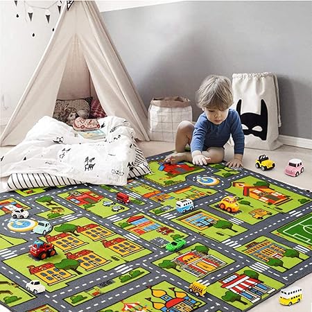 Amazon.com: Extra Large 6.6 Feet Long! Kids Carpet Playmat Rug | City ...