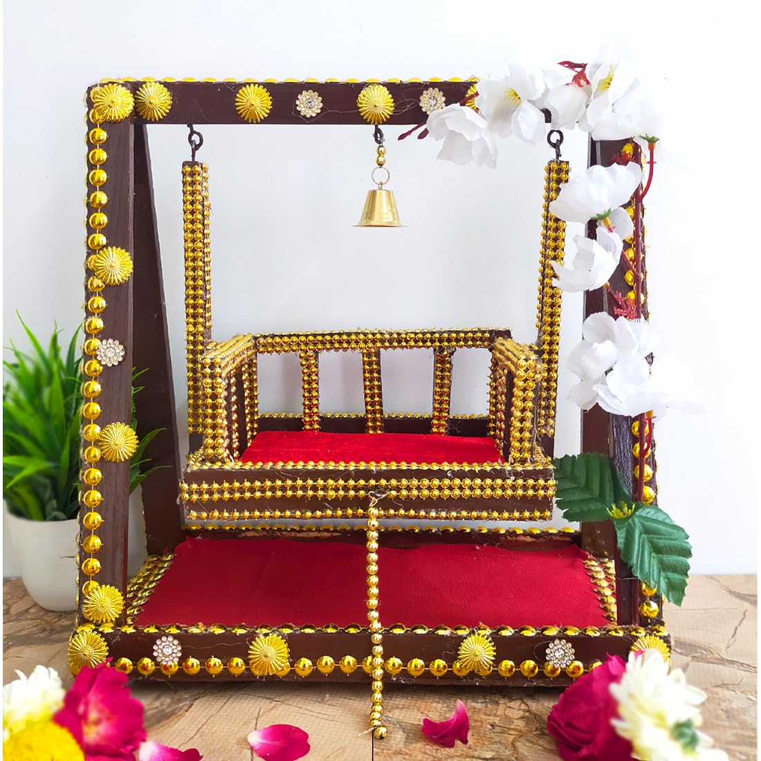Buy Ecommall Laddu Gopal Jhula Wooden Temple Palana/Swing for Khanaji ...