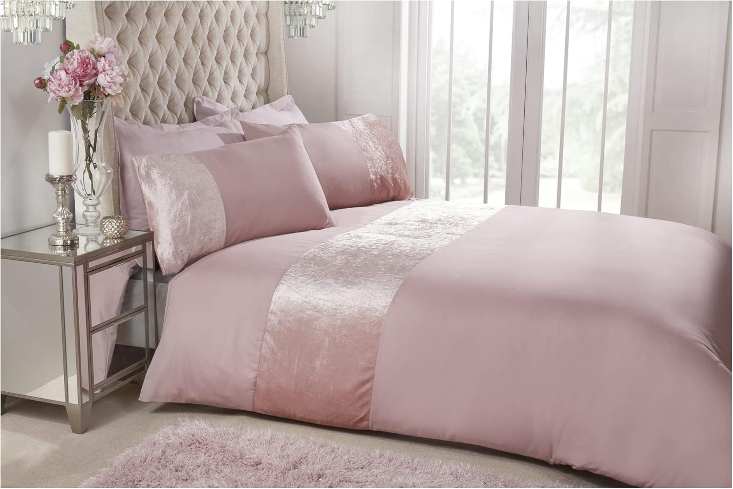 Sleepdown Velvet Cuff Blush Pink Panel Band Luxury Soft Cosy Duvet ...