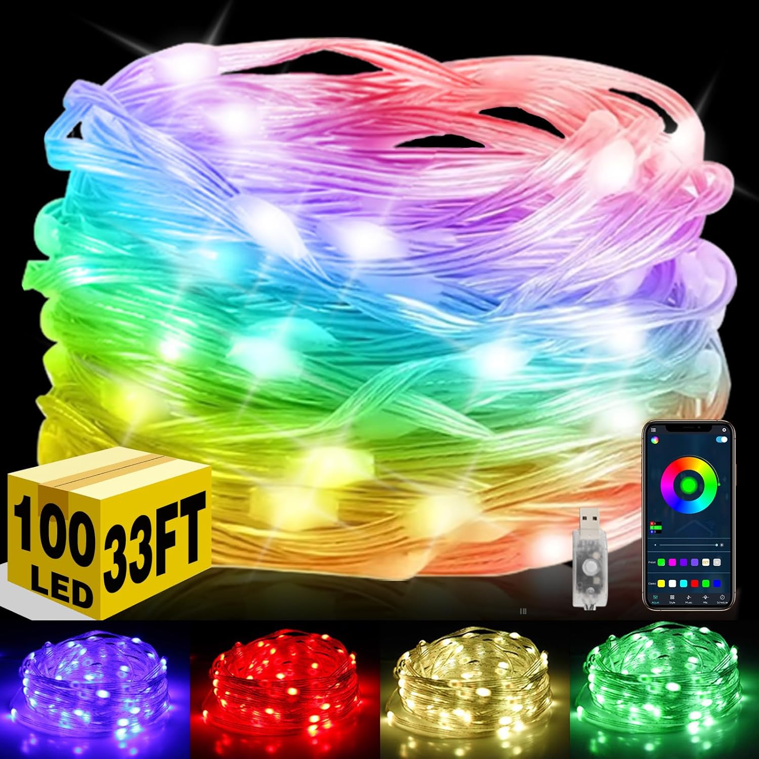 Amazon.com: Honche Smart 100LEDs Fairy RGB String Light USB 10M/33FT ...