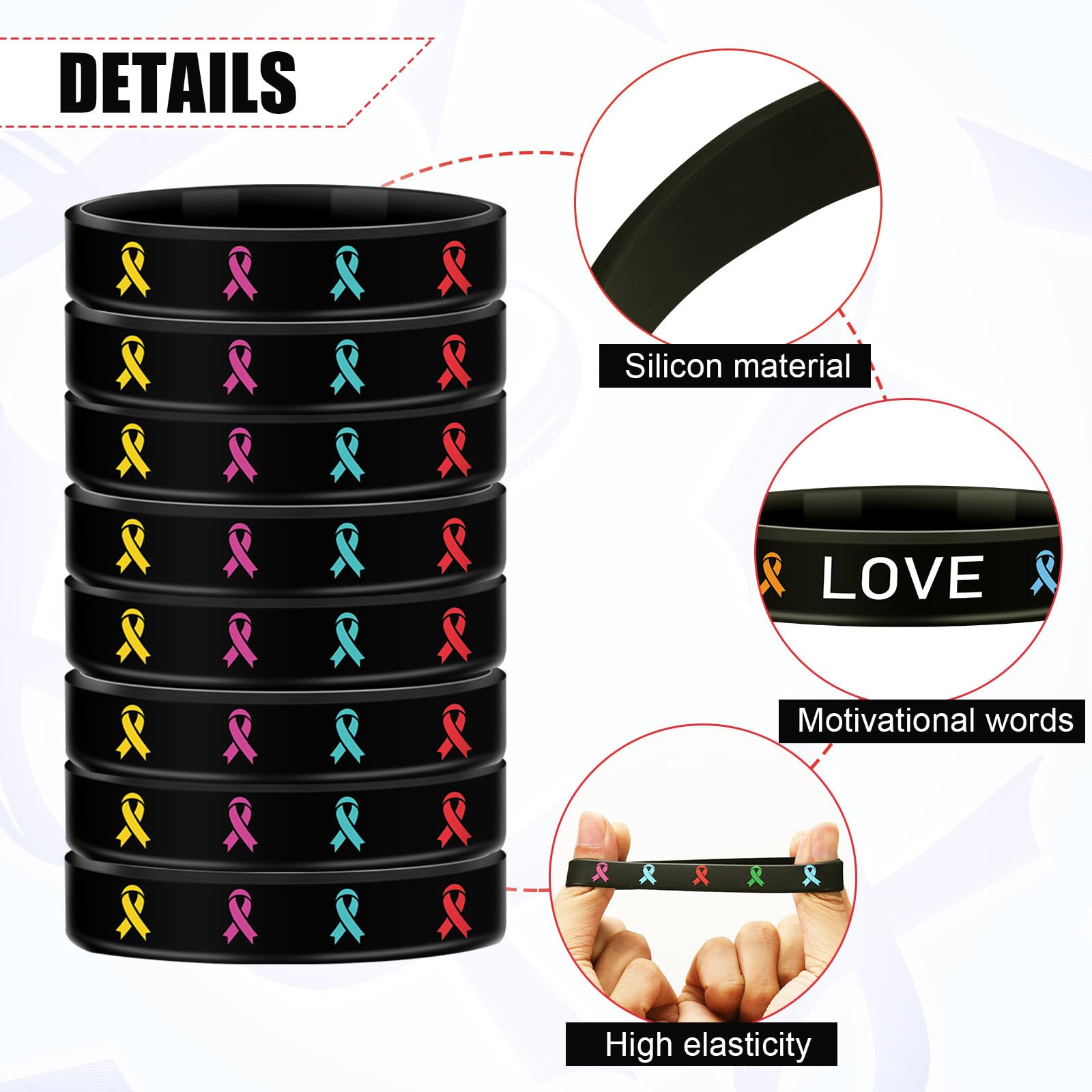 Snapklik.com : 48 Pieces Cancer Awareness Silicone Bracelets Bulk, All ...