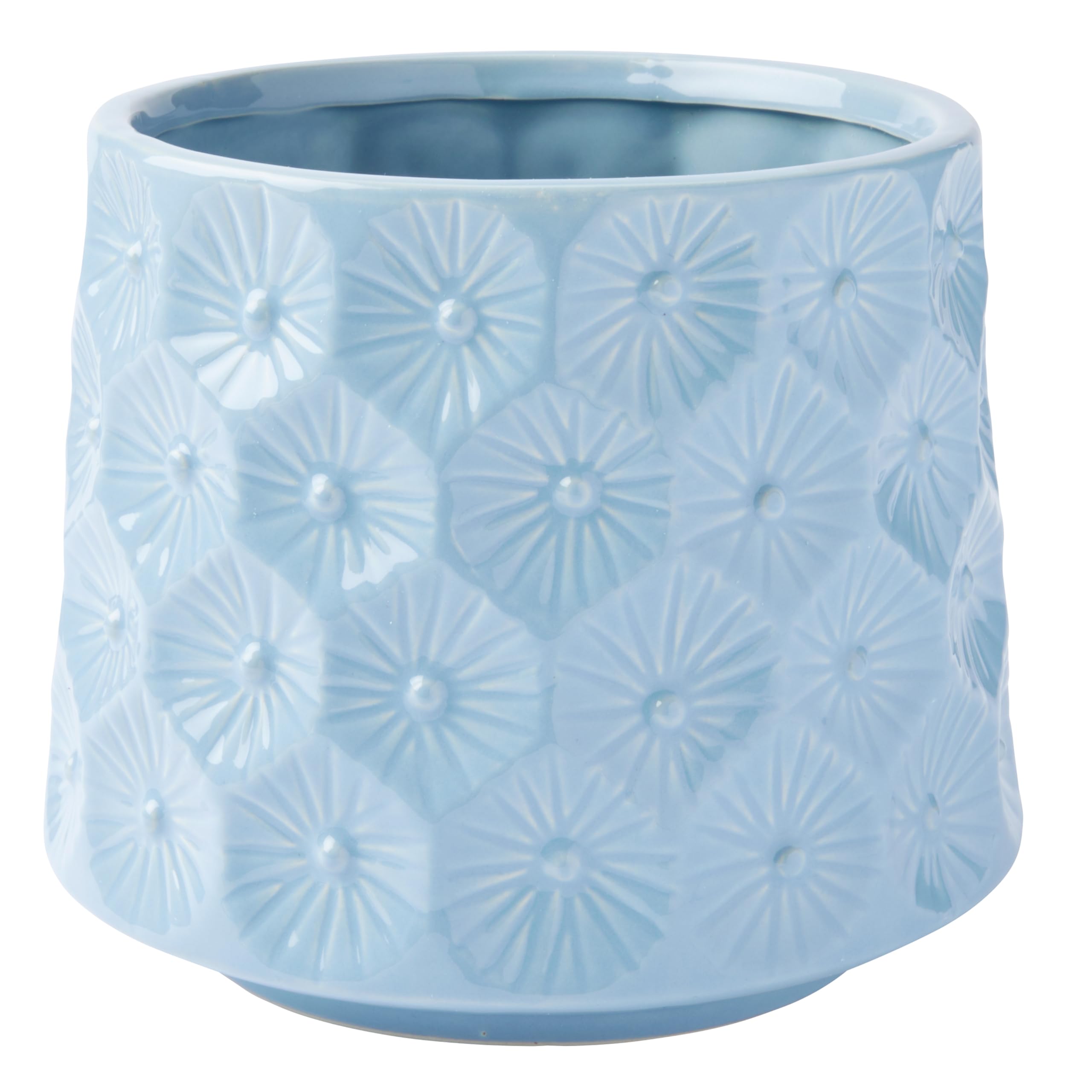 Amazon.com : The Lakeside Collection Textured Floral Planter - Blue ...