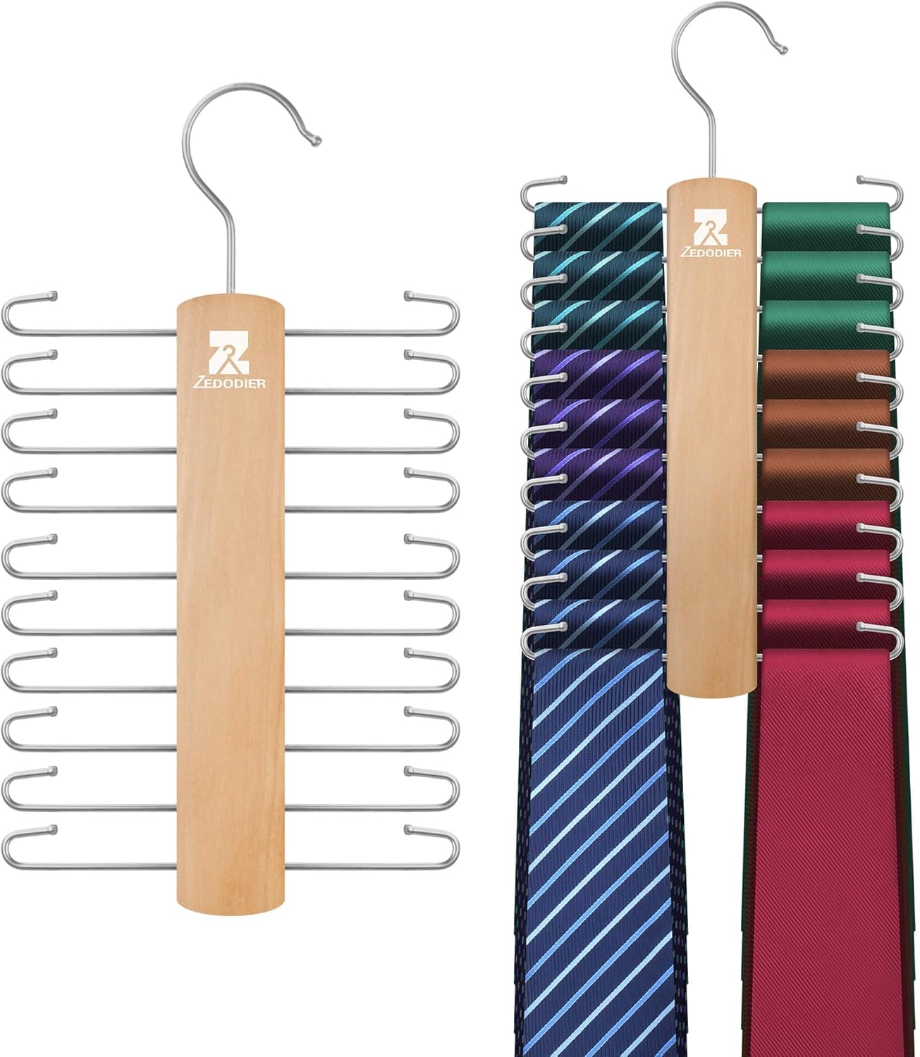 Amazon.com: ZEDODIER Wooden Tie Rack, Tie Hanger for Men Closet, 20 ...