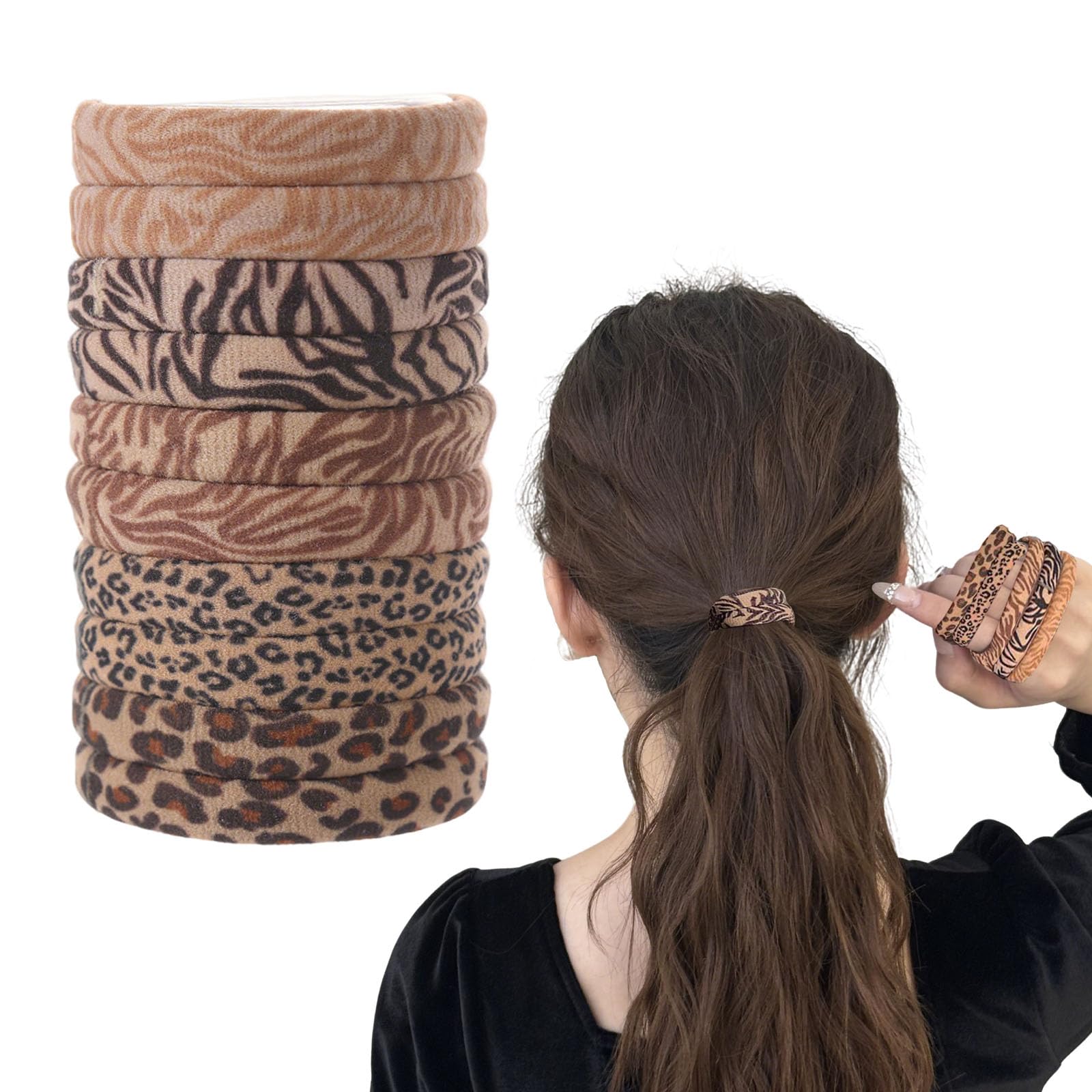 Amazon | shefun ヘアゴム 茶 ヒョウ柄10個セット 直径5cm 太さ 1cm 大人 ポニーテール 髪ゴム レディース 高弾性 跡がつかない 髪 ゴム JP220 ...