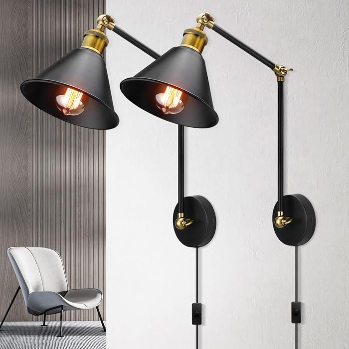 Buy Plug in Wall Sconces, 2pack Swing Arm Wall Lamp with Plug in Cord ...
