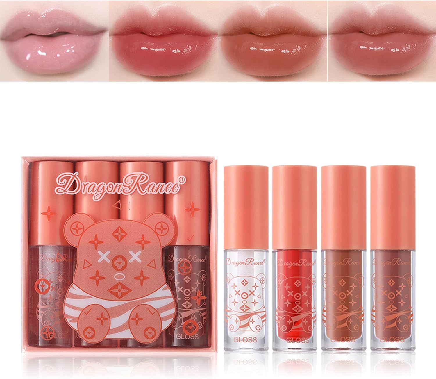4PCS Lip Gloss Set Lipgloss Kit,Liquid Lipstick Set Shine Glossy and ...