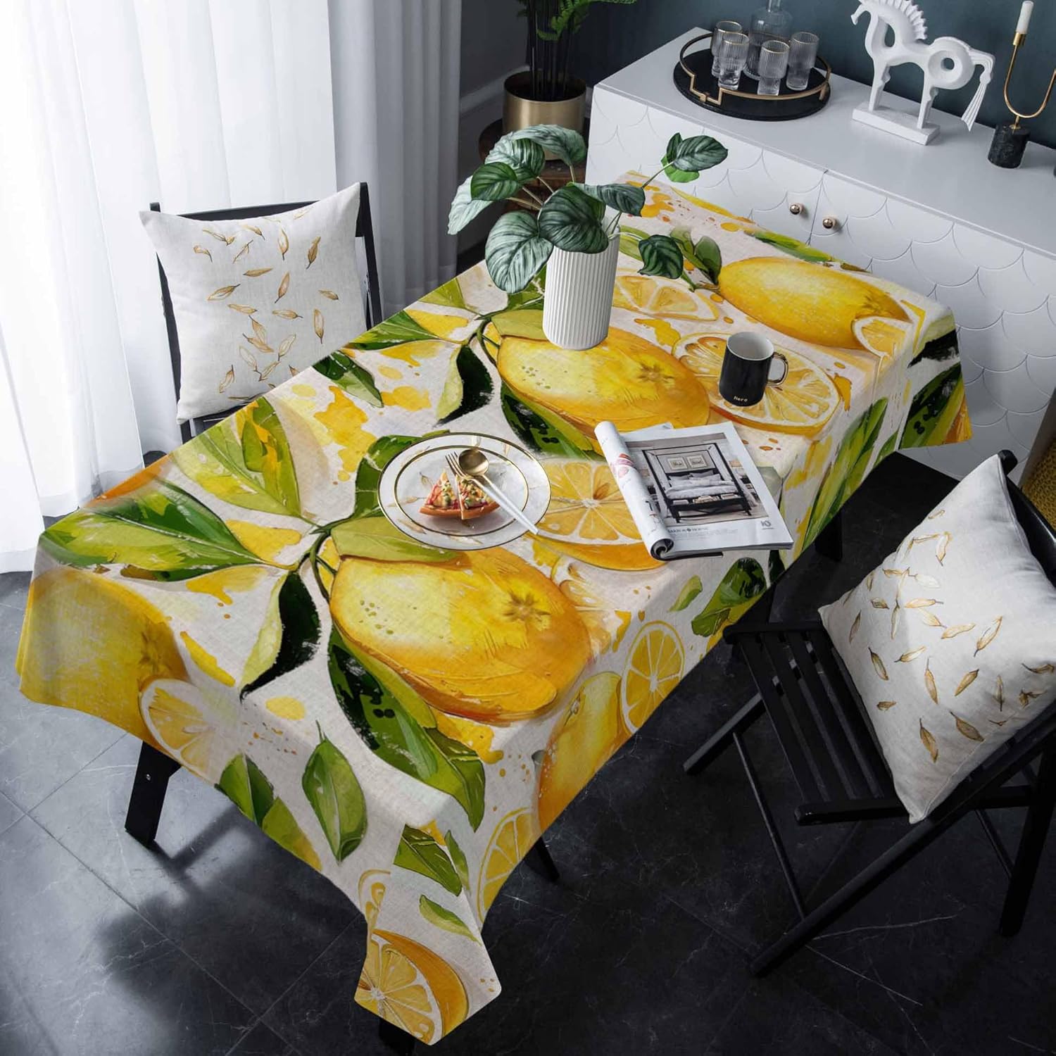 Amazon.com: Rectangle Lemon Watercolor Tablecloth Waterproof ...