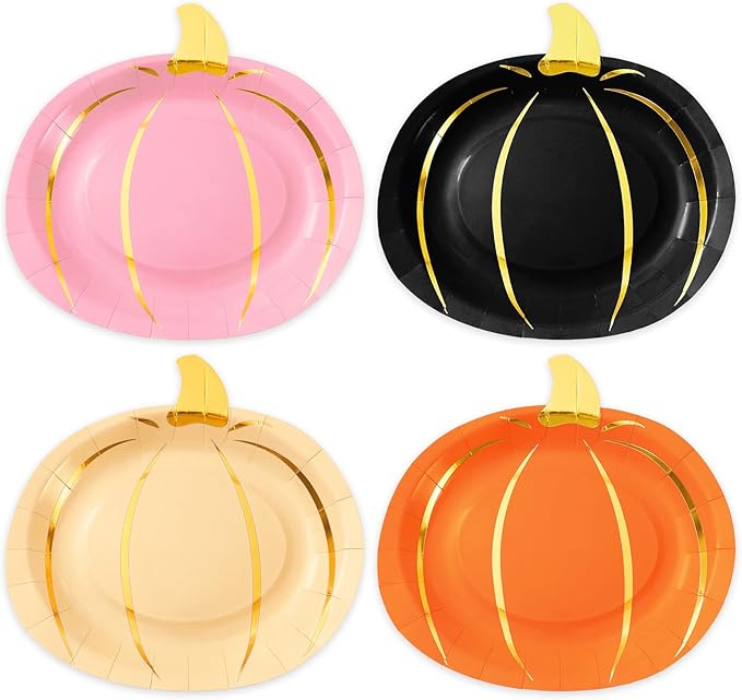 Amazon.com: 40 Pcs Halloween Pumpkin Paper Plate Orange Pink Black Gold ...