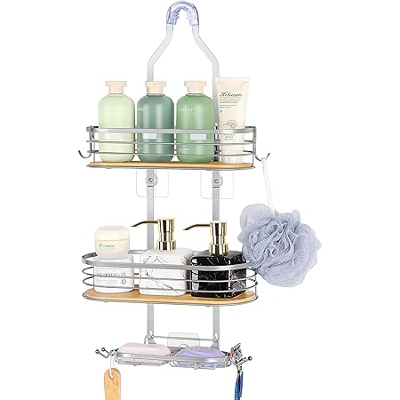 Amazon.com: Shower Rack Bathroom Shower Organizer | Bamboo Hanging ...