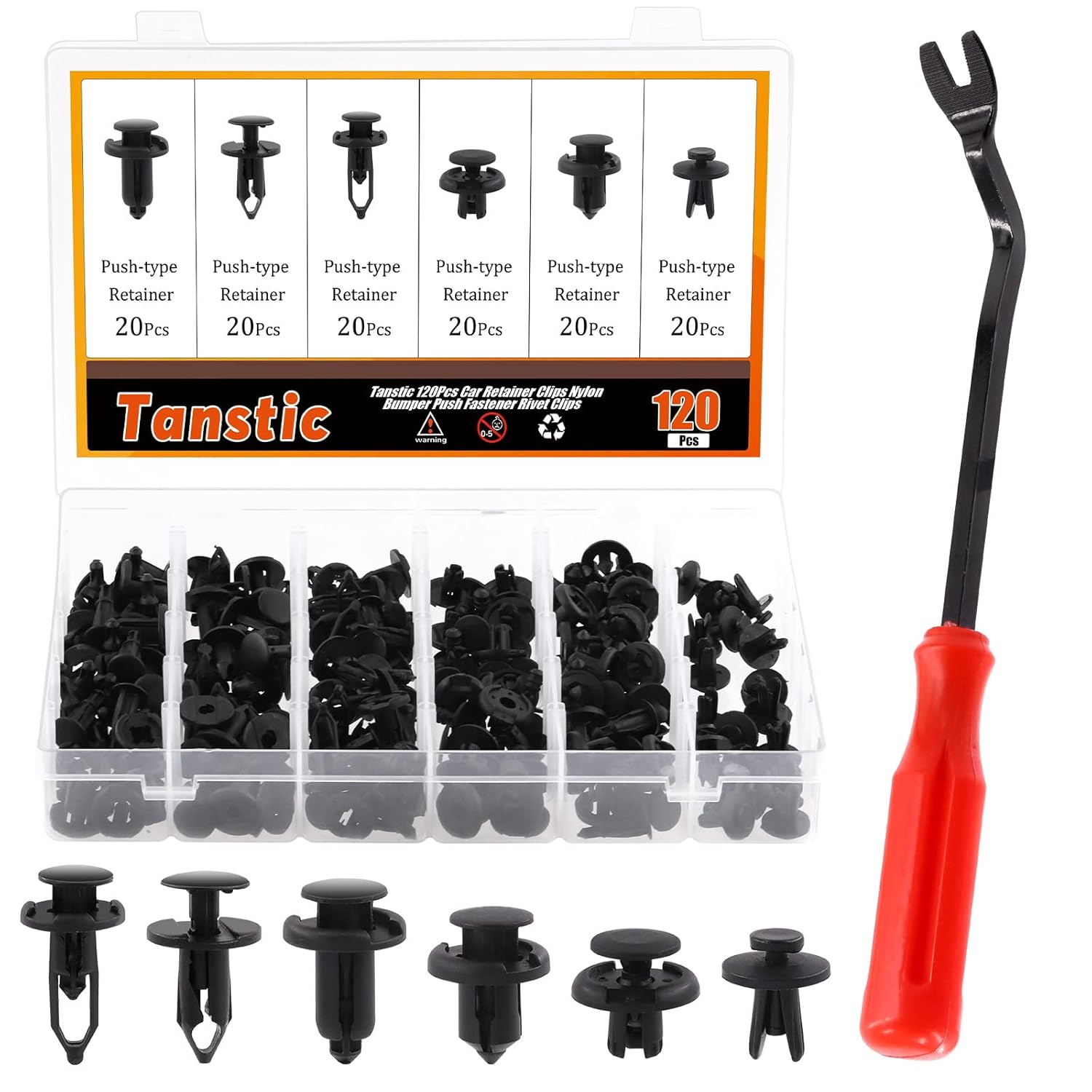 Tanstic 121Pcs Auto Push Pin Rivets Set, Bumper Retainer Clips Plastic ...