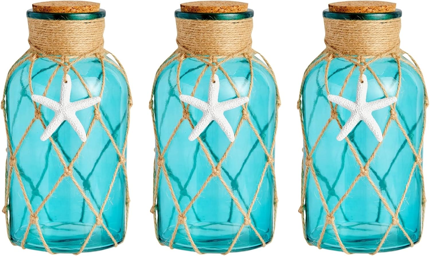Paquete de 3 jarrones de cristal azul con tapa de corcho, cuerda y ...