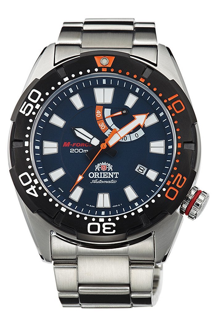 Amazon.com: ORIENT M-FORCE "Bravo" Diving Sports Automatic Power Reserve 200M SEL0A002D ...
