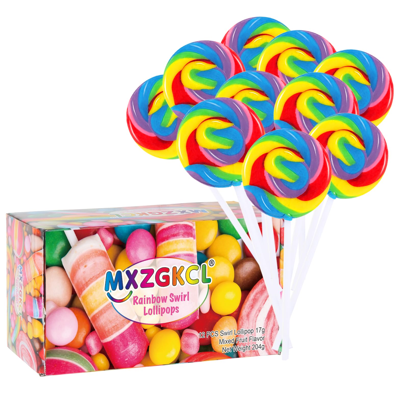 Amazon.com : Big Size! 12 Pack Swirl Lollipop, Rainbow Twist and Swirl ...