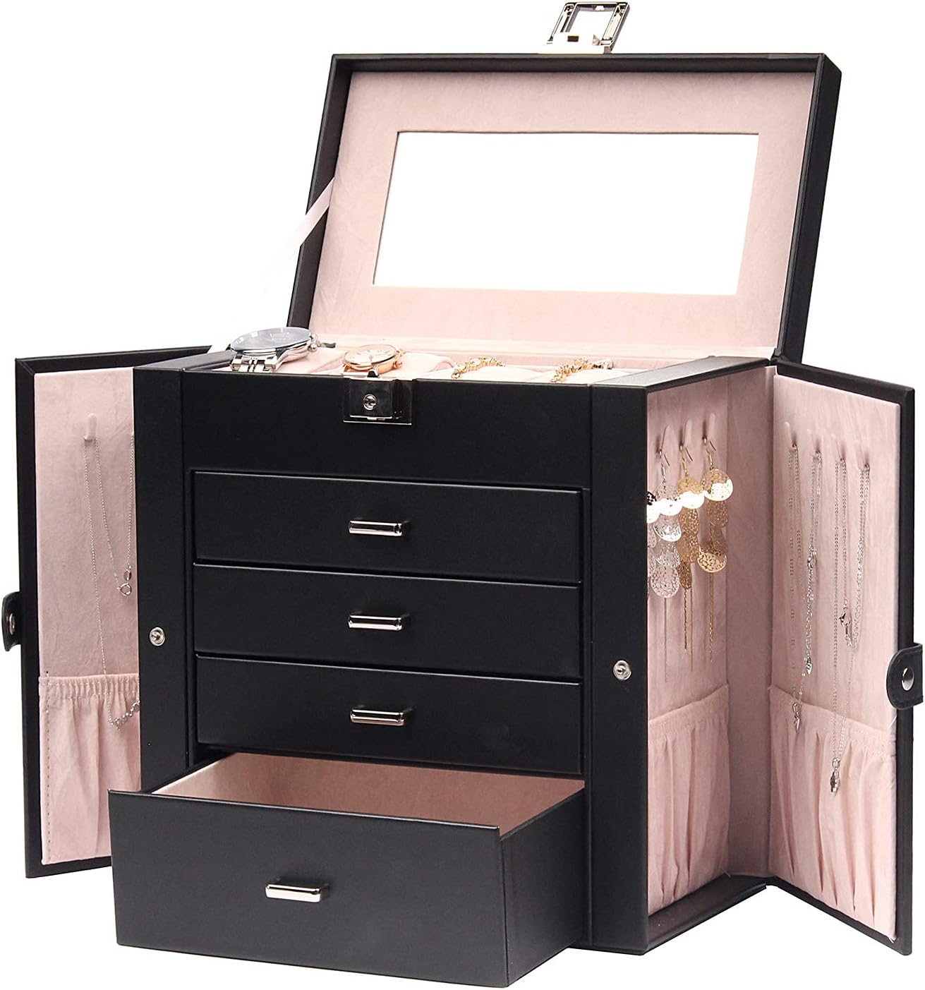 Amazon.com: FEIYAN Jewelry Box for Women 5-layer Leather Jewelry ...