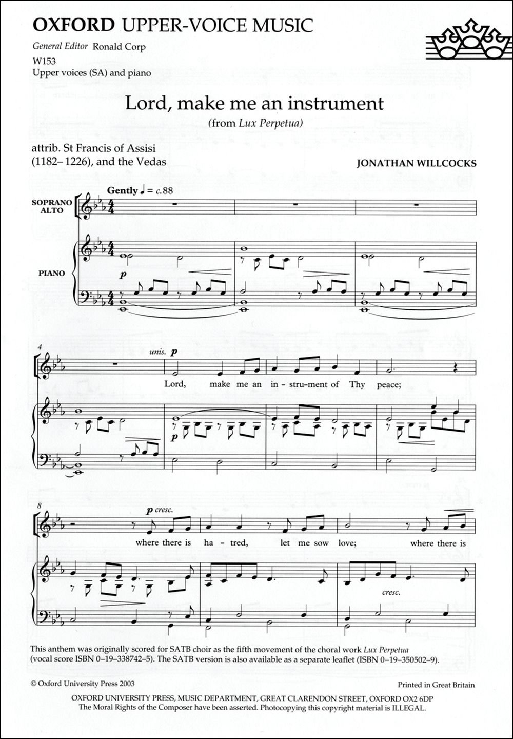 Lord, make me an instrument (from Lux Perpetua): Willcocks, Jonathan ...