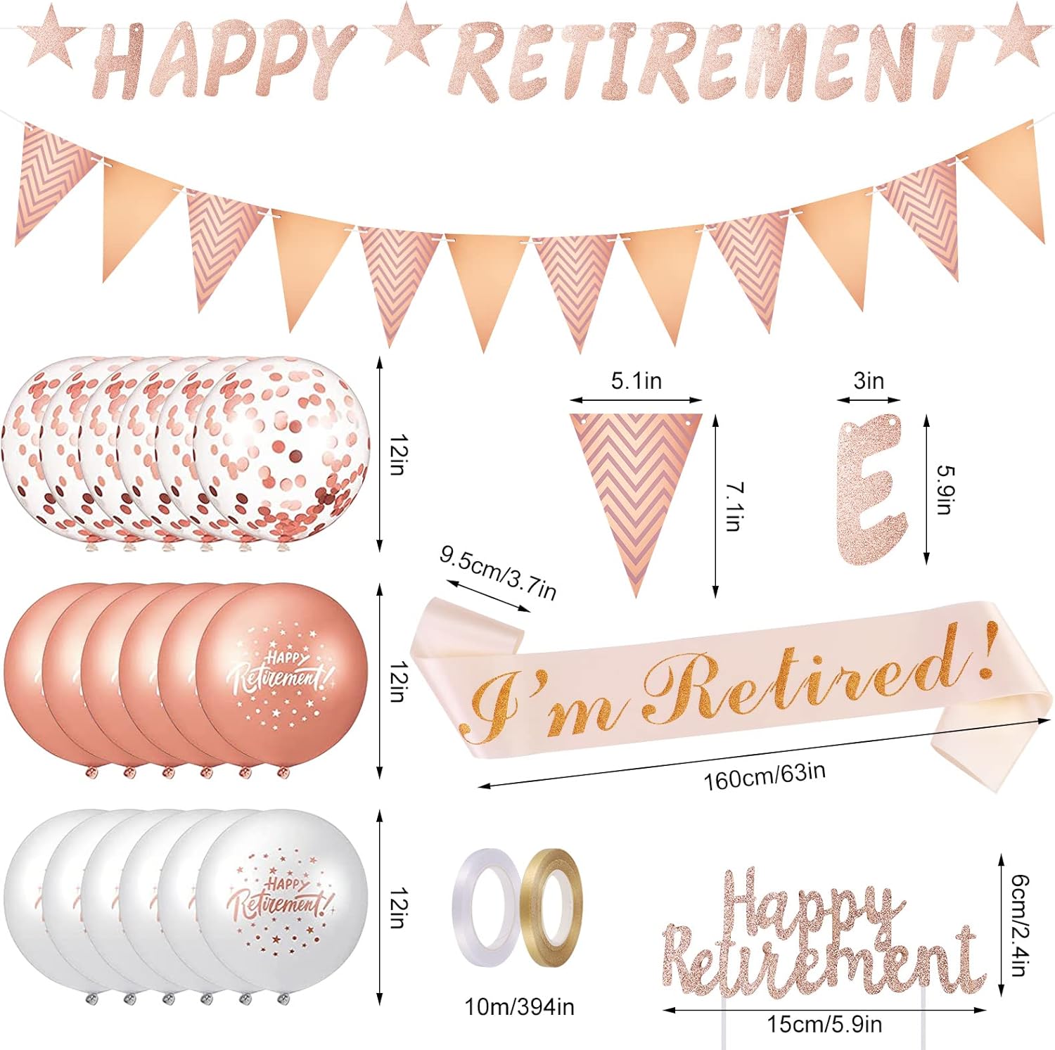 Dacitiery 21 Pcs Retirement Party Decorations Kit, Rose Gold Balloon ...
