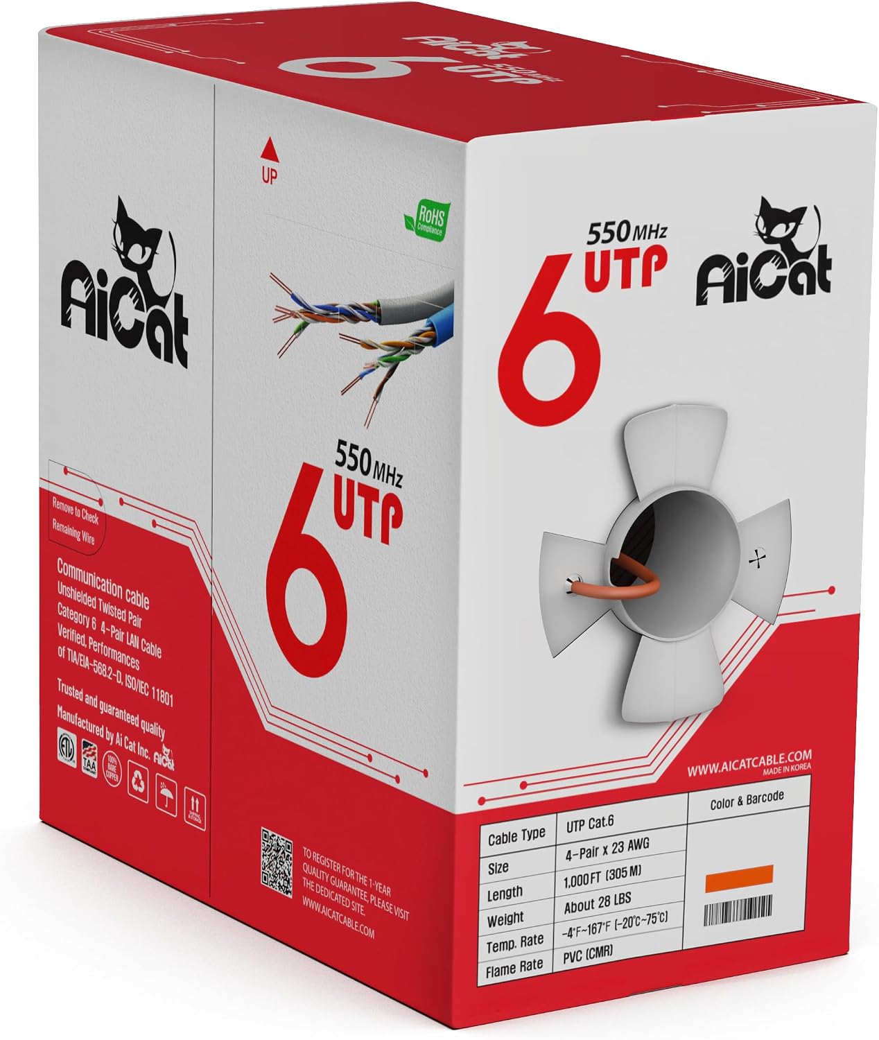 Amazon.co.jp: AiCat（エーアイキャット） Cat6（カテゴリ6）イーサネットケーブル300m（オレンジ）- 23 AWG ...