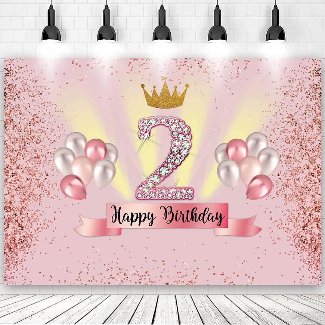 Amazon.com : 8x6ft Happy 2nd Birthday Decoration for Girl Party ...