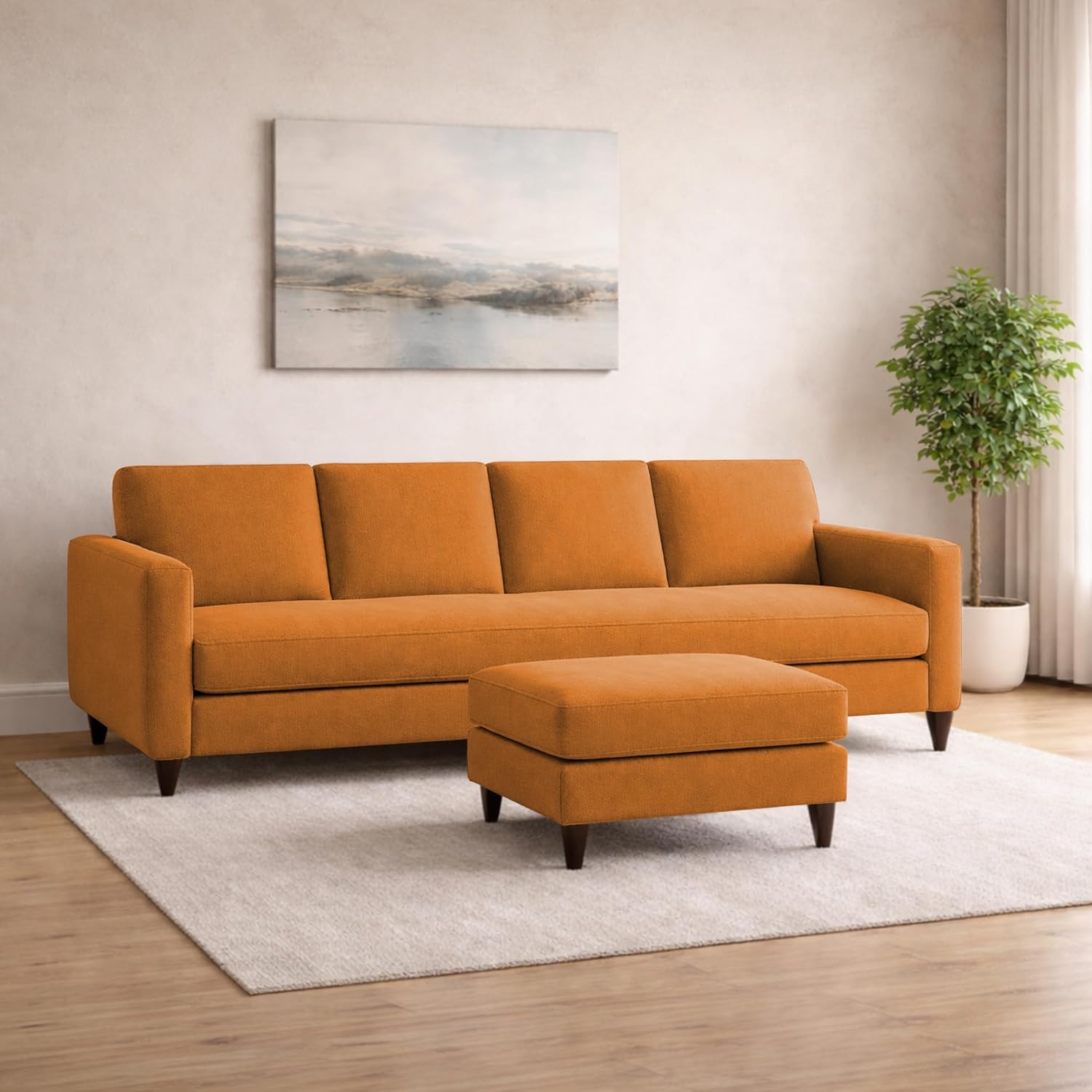 GRAPEWOOD Carlos 5-Seater Sofa Set with Ottoman (Orange Fabric ...