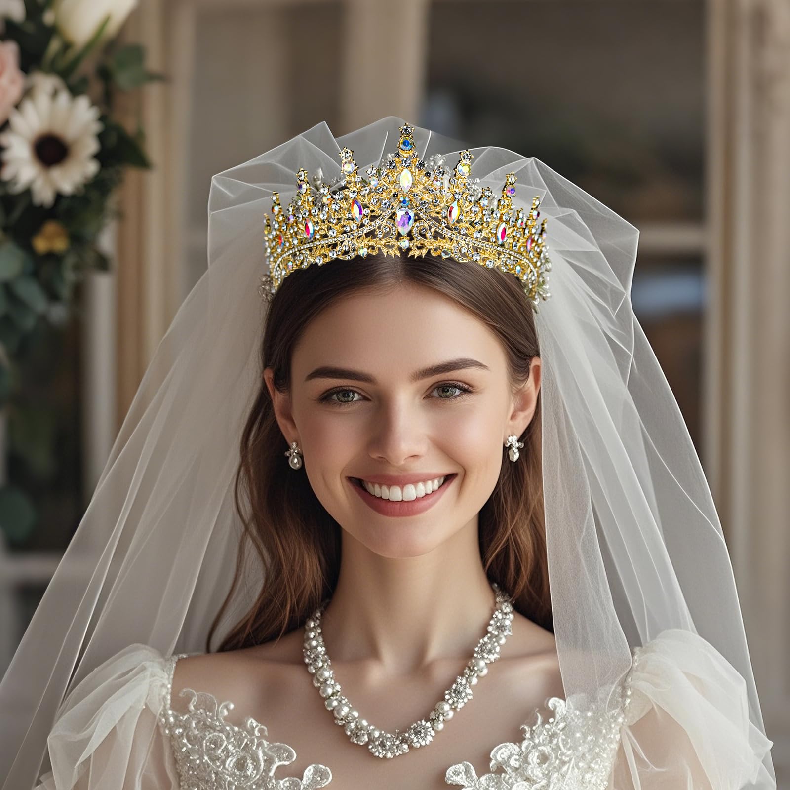 Snapklik.com : FIRCRE Gold AB Crystal Rhinestone Tiara For Women - Wedding