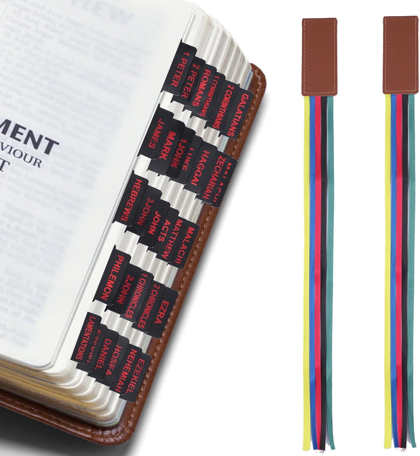 Amazon.com: Eunoir Leather Bible Tabs & Ribbon Bookmarks Set, 80 Tabs ...