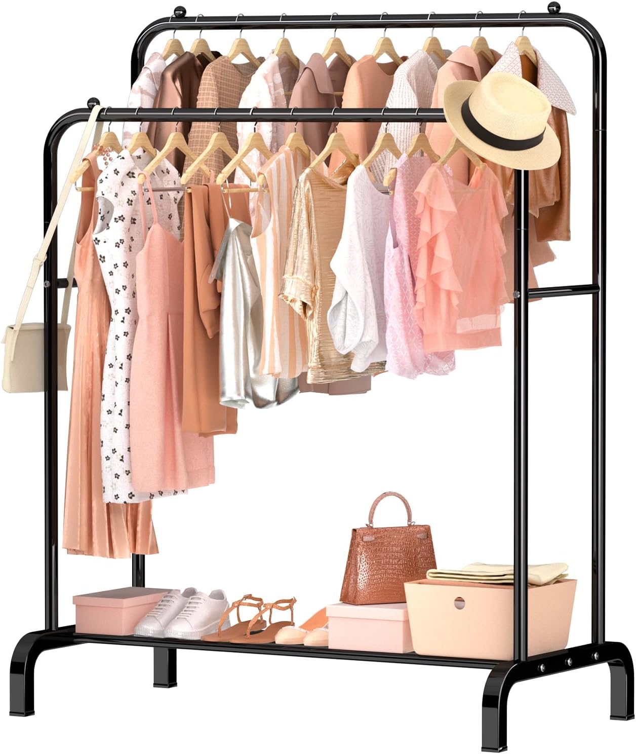 Frurark Clothes Rail Metal Double Pole Garment Rack Multifunctional ...