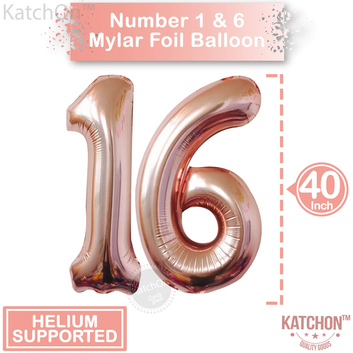 Rose Gold 16 Balloon Numbers for 16th Birthday - Large 40 Inch, Number ...