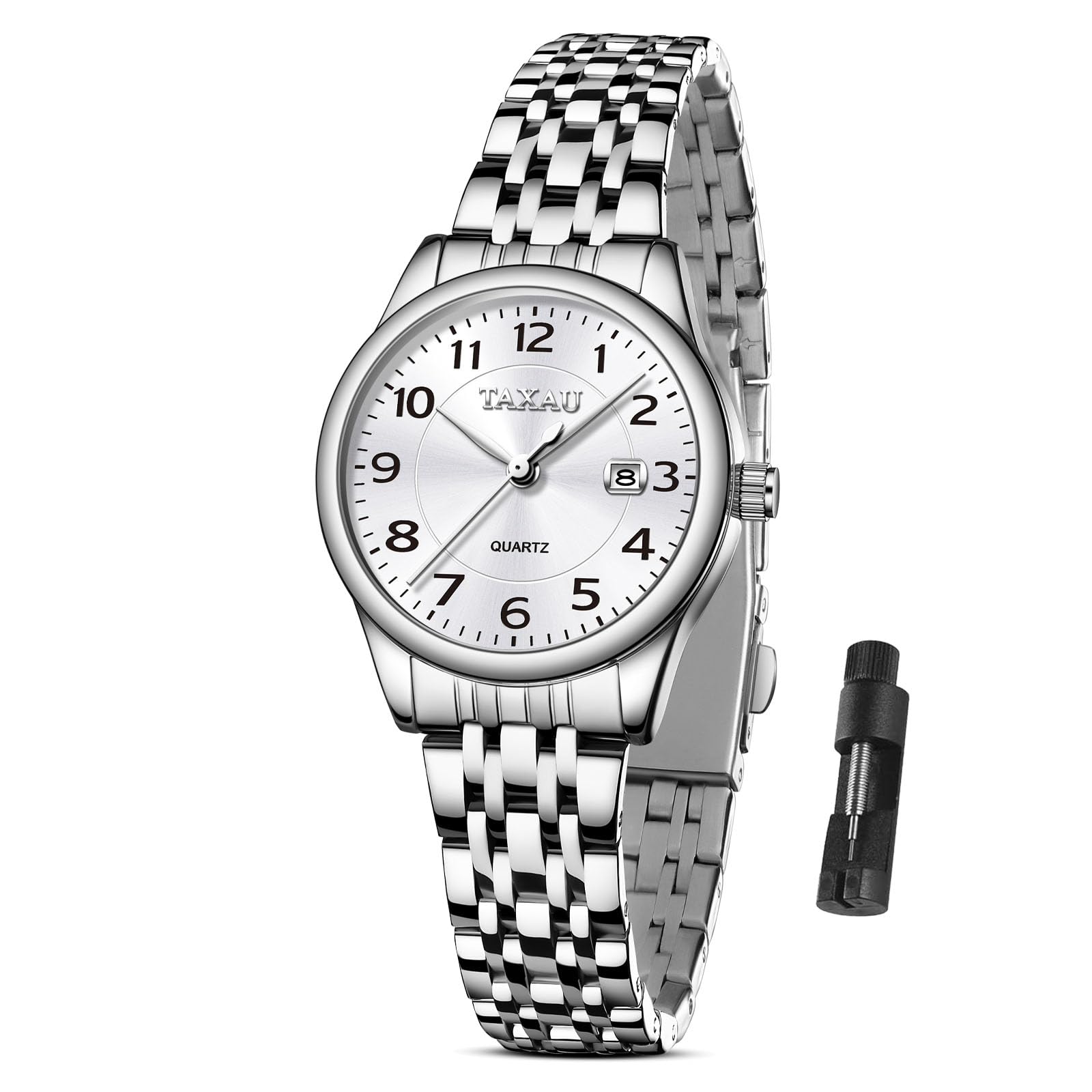 Taxau Ladies Watch Waterproof Classic Silver Analogue Quartz Watch Lady ...