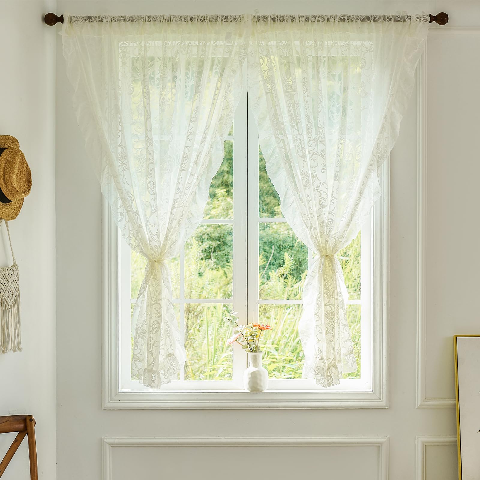 Amazon.com: TUDECO Lace Curtains 45 Inch Length - French Country Sheer ...