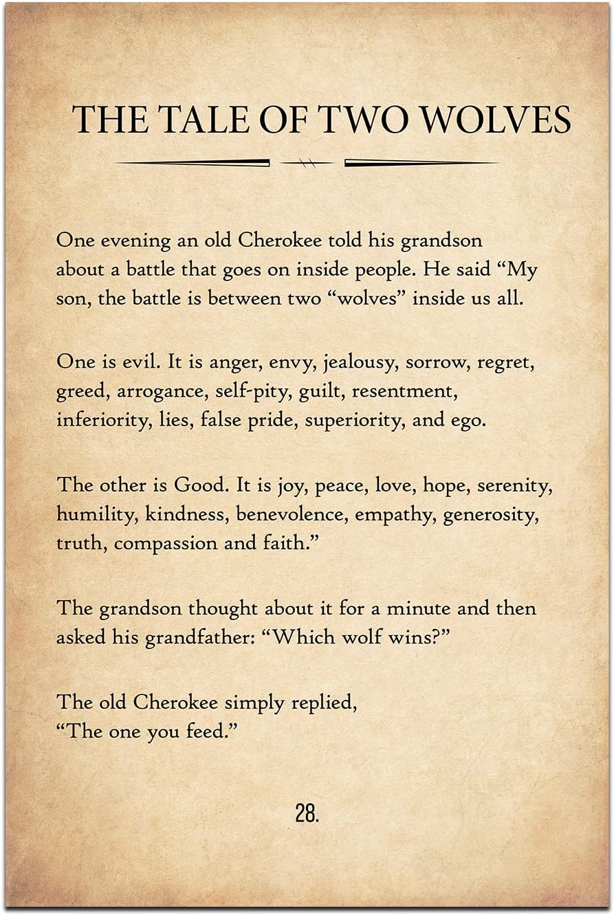 16" x24" The Tale of Two Wolves Poster Large; Cherokee Native American ...