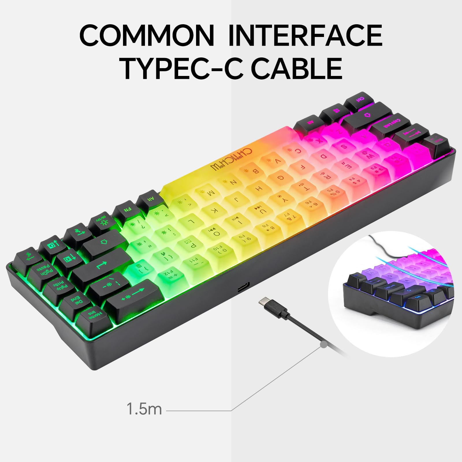 Snapklik.com : CHONCHOW Mini RGB 60% Gaming Keyboard, 68 Keys Small ...
