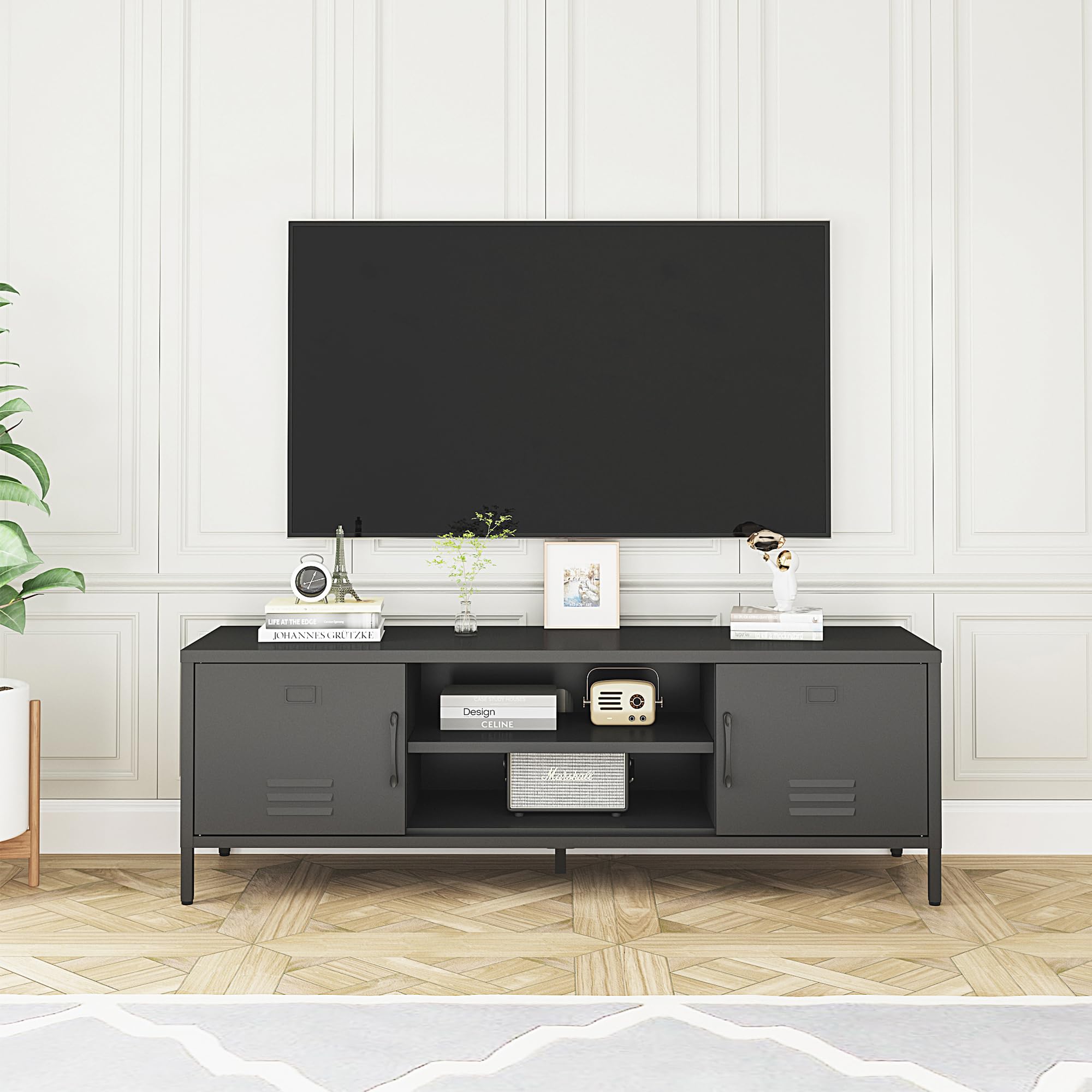 Iron Work Entertainment Center HOMCOM Modern TV Stand Cabinet For TVs