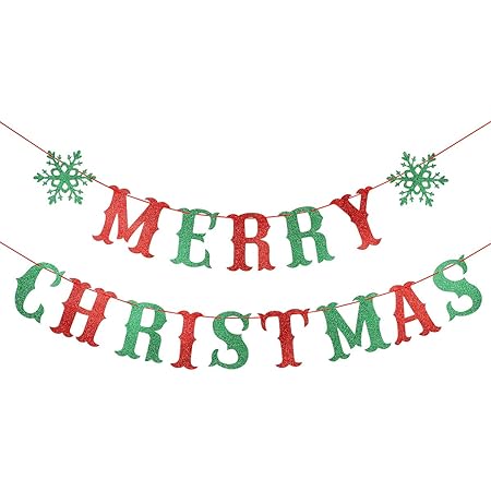 Amazon.com: Red & Green Glittery Merry Christmas Banner- Christmas ...