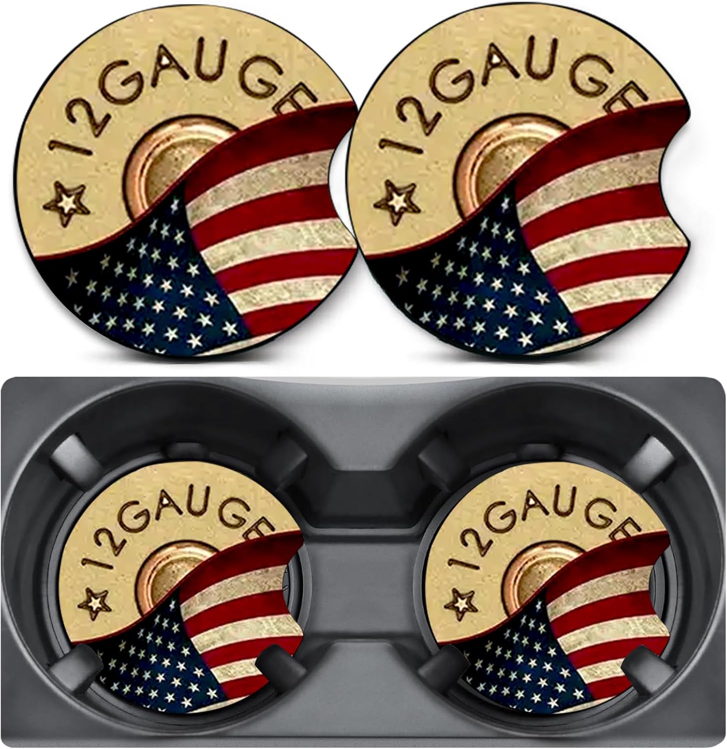 Amazon.com: 2 Pack Car Coasters for Cup Holders,Single Bullet Flag Car ...