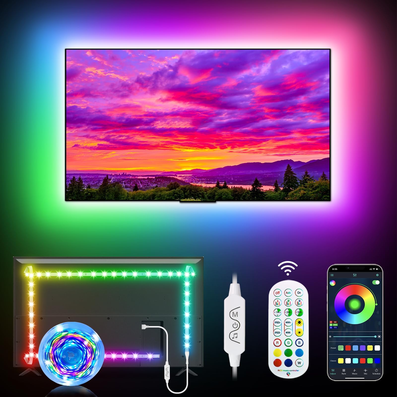 Amazon.com: Daymeet LED Lights for TV, RGB 9.84ft TV LED Lights for 32 ...