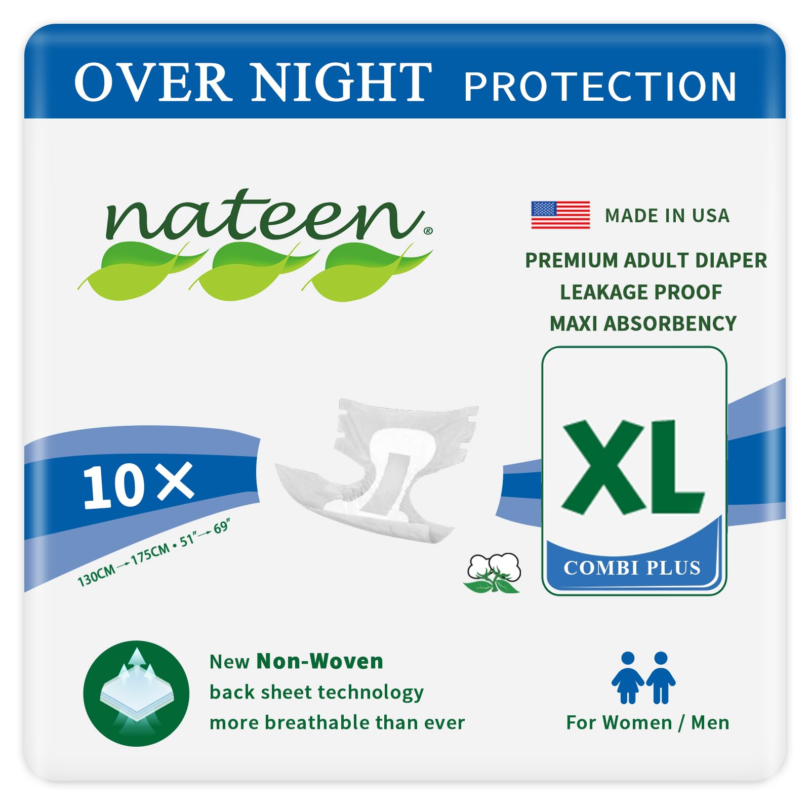 Nateen Combi Maxi Adult Diapers Unisex Disposable Incontinence Briefs ...