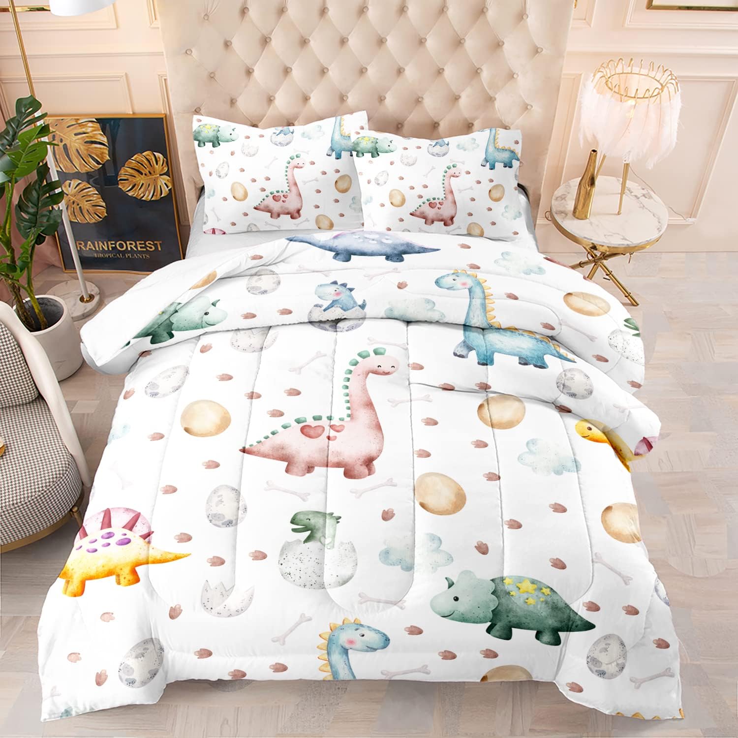 Amazon.com: CVHOUSE Dinosaur Comforter Set Twin Size,Kawaii Cartoon ...