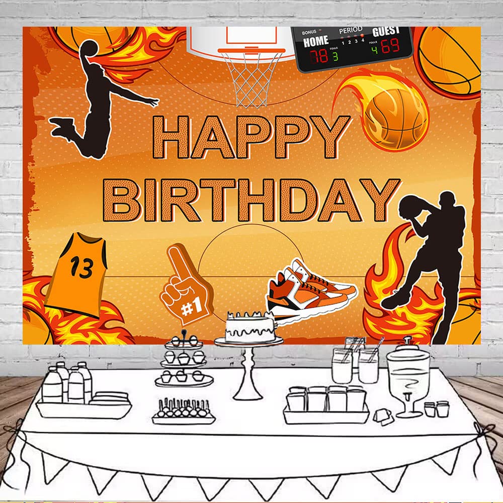 8x6Ft Basketball Theme Birthday Backdrop For Boy Sports Theme Happy ...