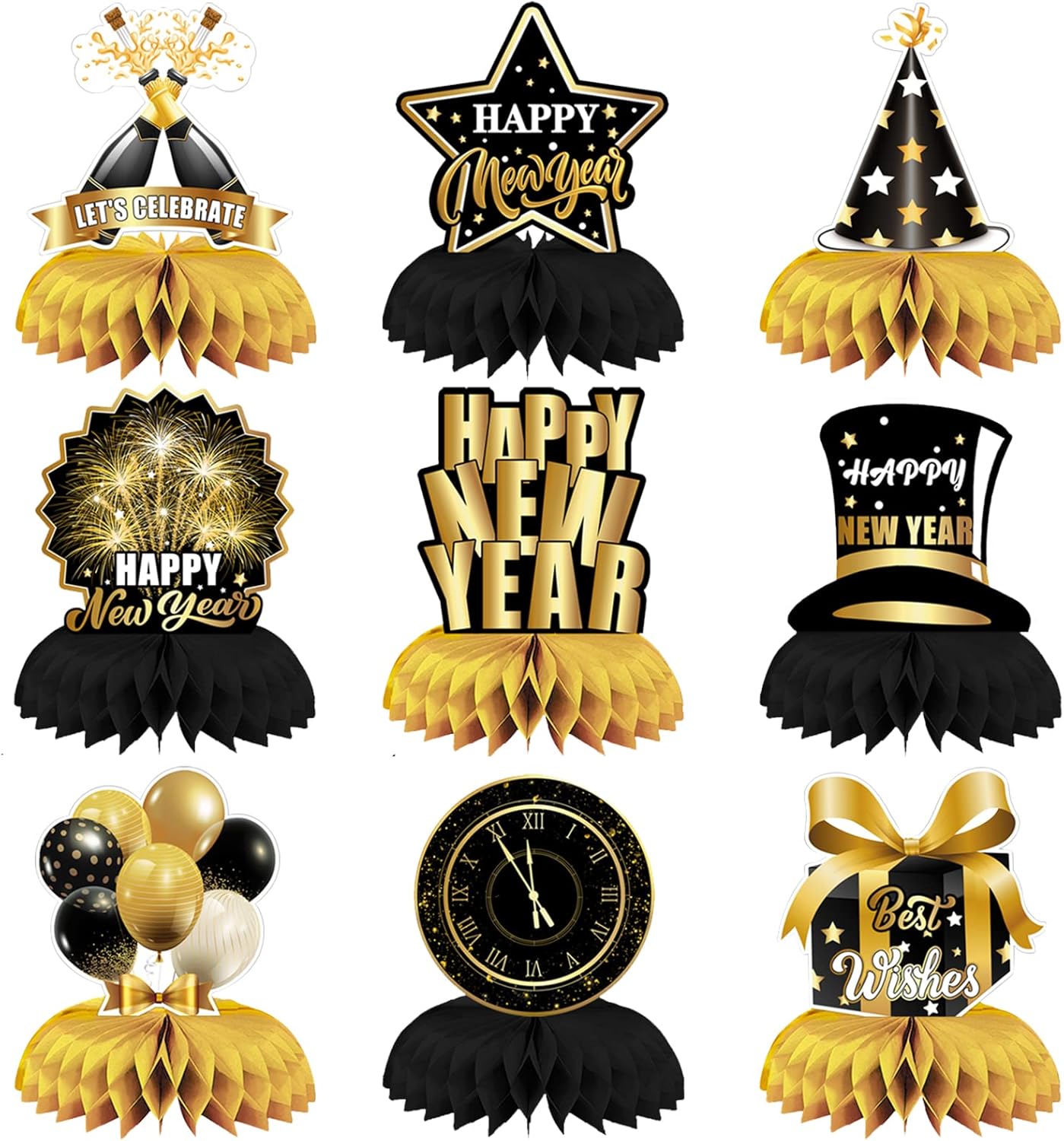 Amazon.com: Cieovo 9 Pieces New Year Honeycomb Centerpieces Decorations ...
