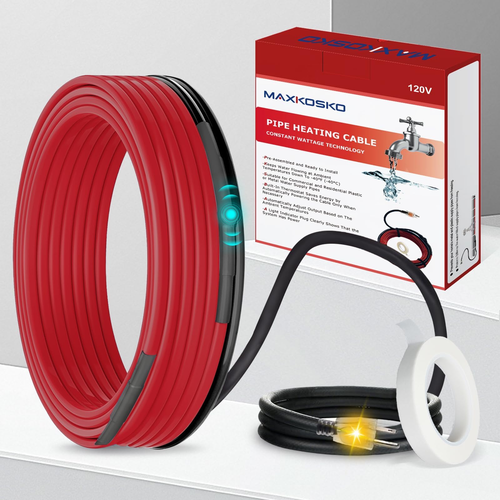 VEVOR Pipe Heating Cable, 24FT 7W/FT Heat Tape for Pipes with Built-in ...