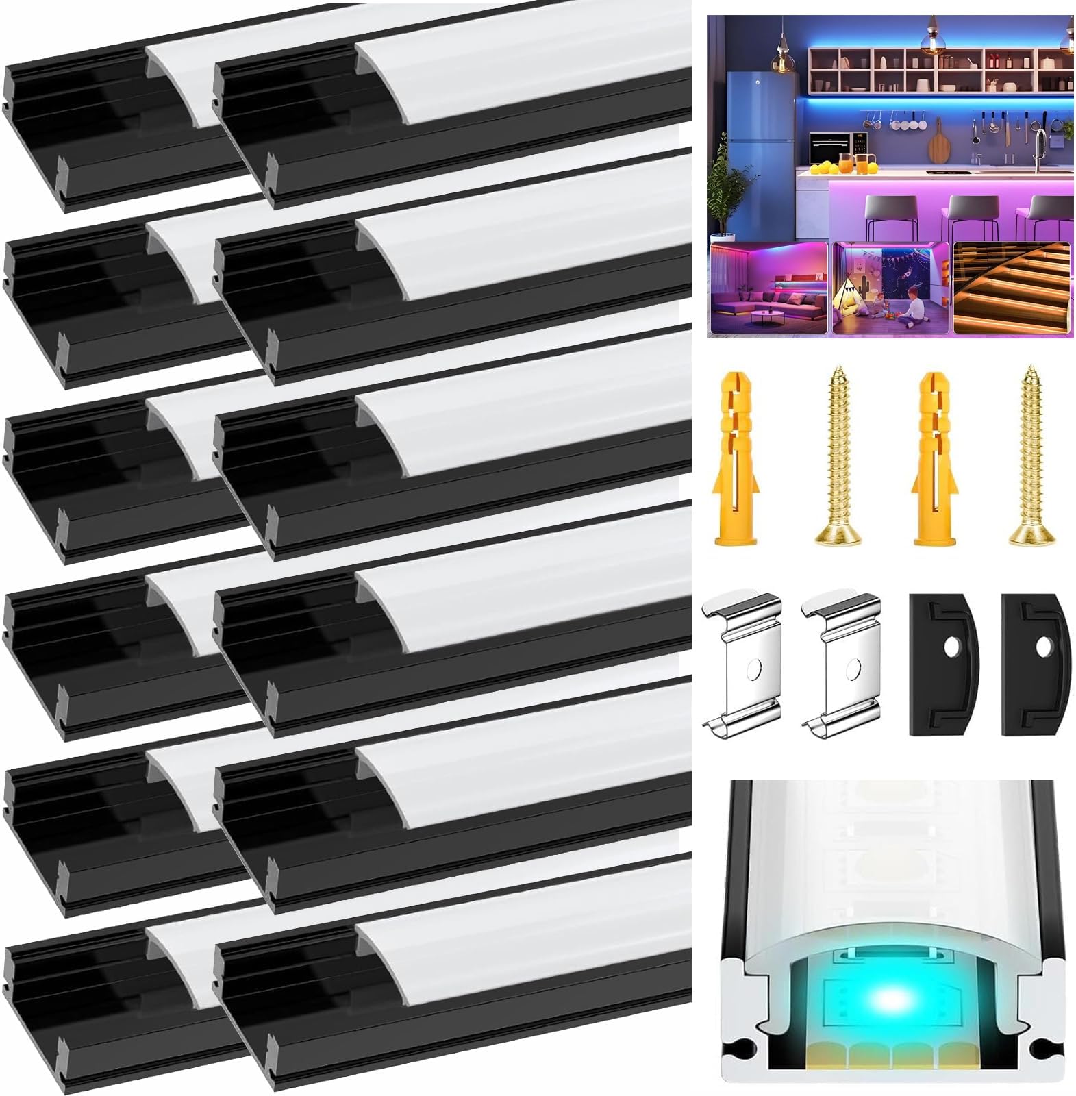 6Pack Led Aluminum Profile for Philips Hue Led Strip Lights etc,1m/3 ...